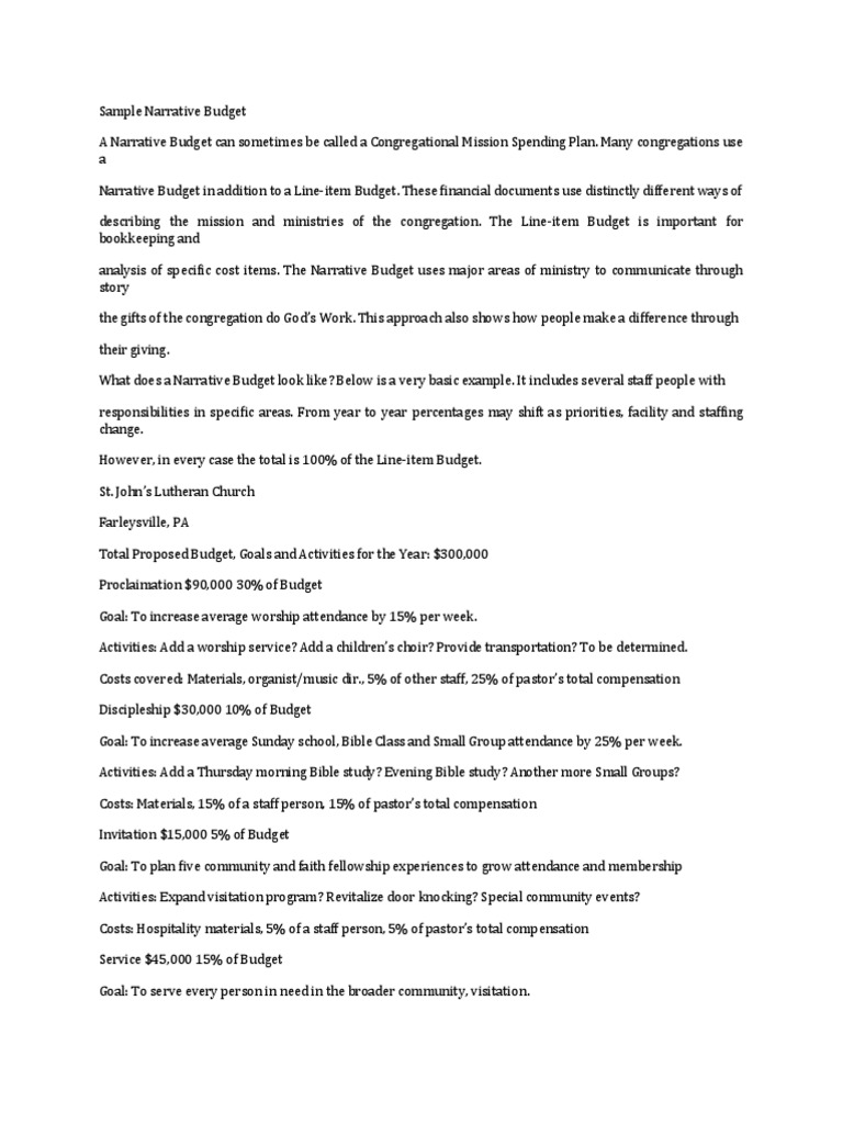 Sample Narrative Budget | PDF | Local Church | Narrative