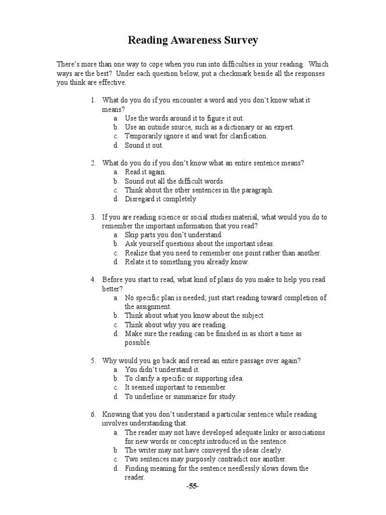 Reading Survey Awareness | Download Free PDF | Reading Comprehension ...