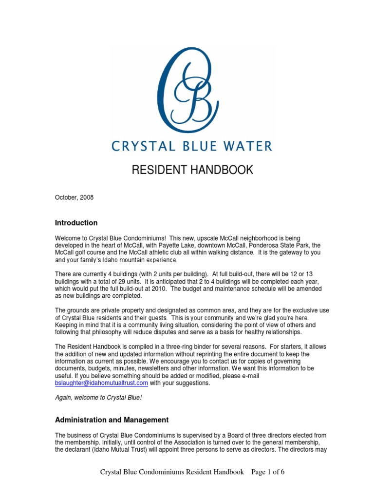 Crystal Blue Condominium Resident Handbook Guide | PDF | Foreclosure | Fee