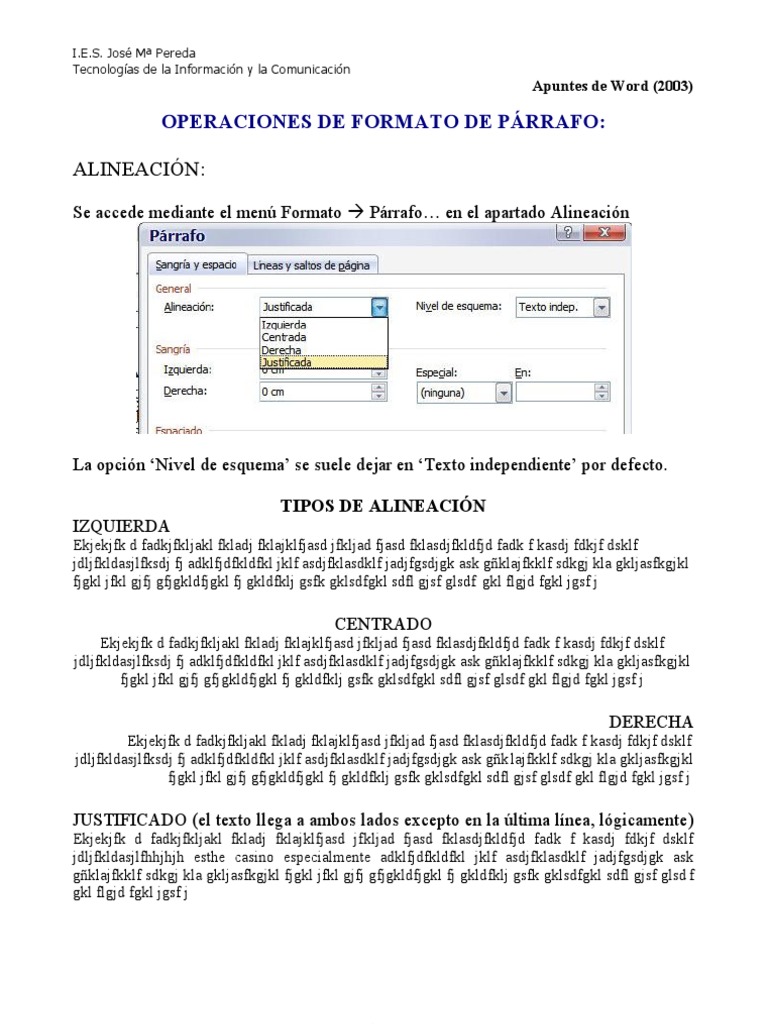 Word-Operaciones Formato Parrafo | Descargar gratis PDF | Microsoft ...