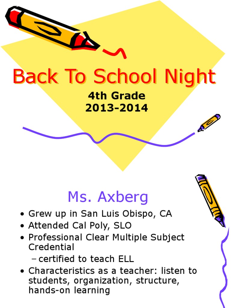 Back To School Night: 4th Grade 2013-2014 | PDF | Learning | Behavior ...
