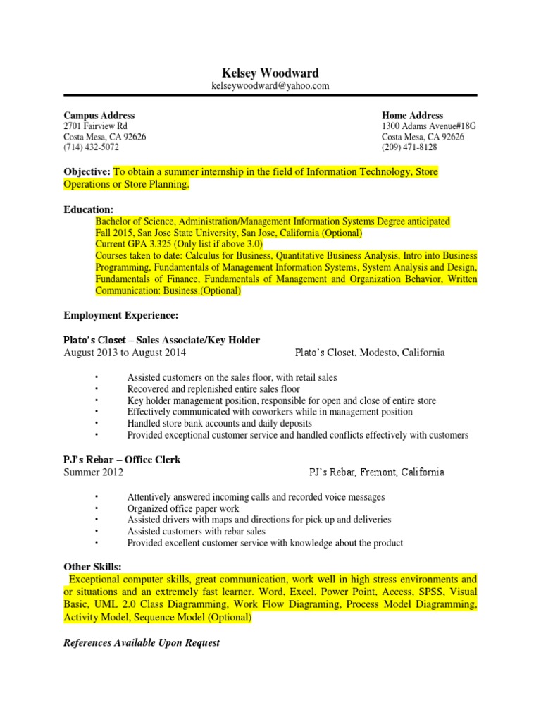 IT Internship Resume: Kelsey Woodward | PDF