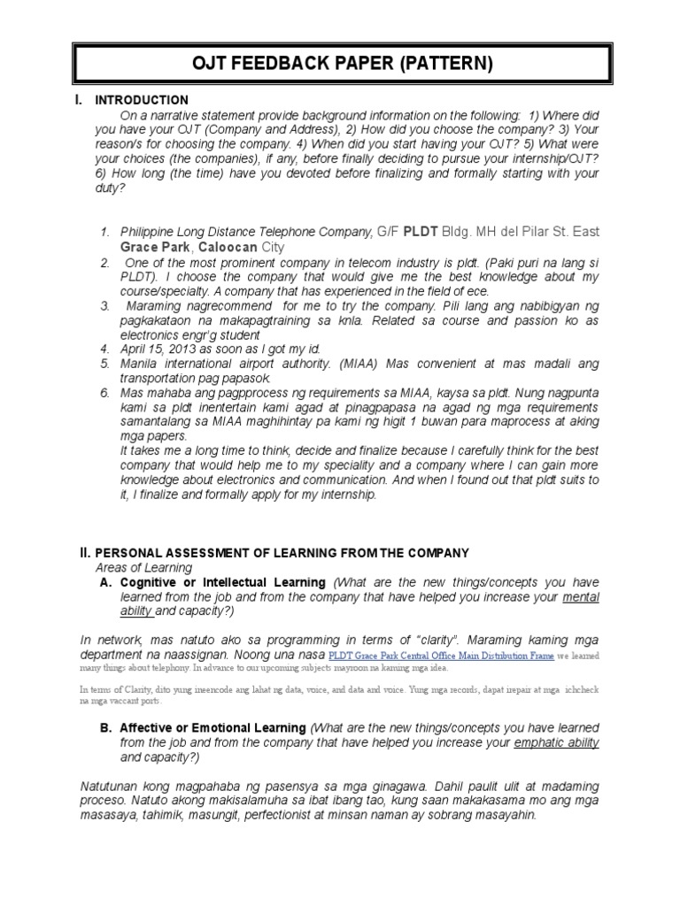 OJT Feedback Paper Pattern | PDF | Networks | Telecommunications