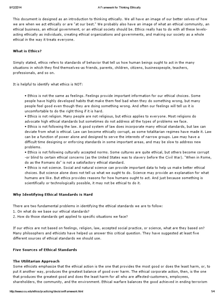 A Framework For Thinking Ethically | PDF | Virtue | Dignity