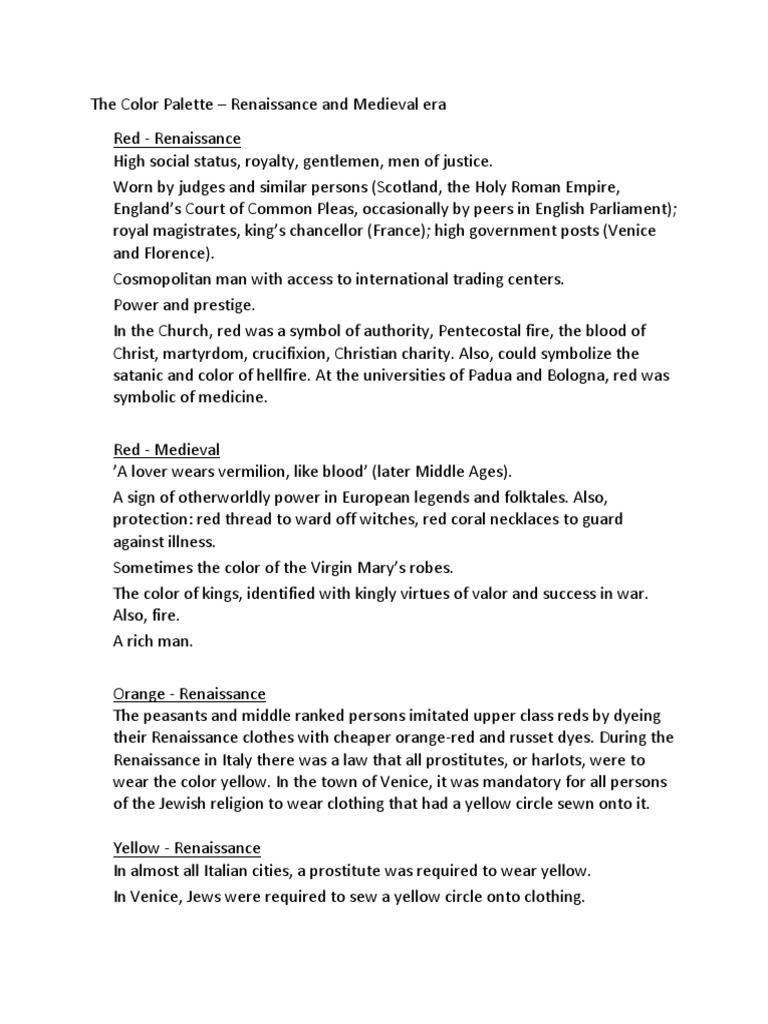 Renaissance Color Palette: Symbolism and Social Status | PDF | Blue | Grey