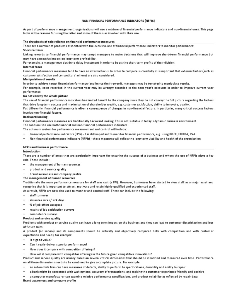 Non-Financial Performance Indicators | Download Free PDF | Cost–Benefit ...
