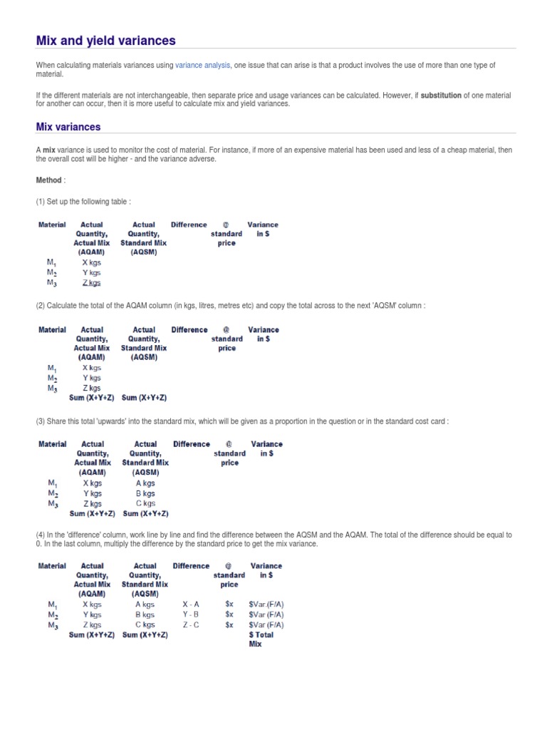 Mix and Yield Variances | PDF | Profit (Accounting) | Economics