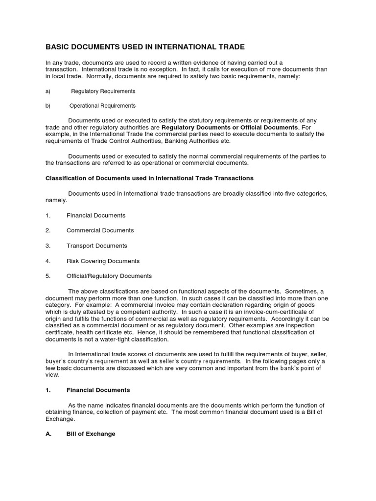 Basic Documents Used in International Trade | PDF | Negotiable ...
