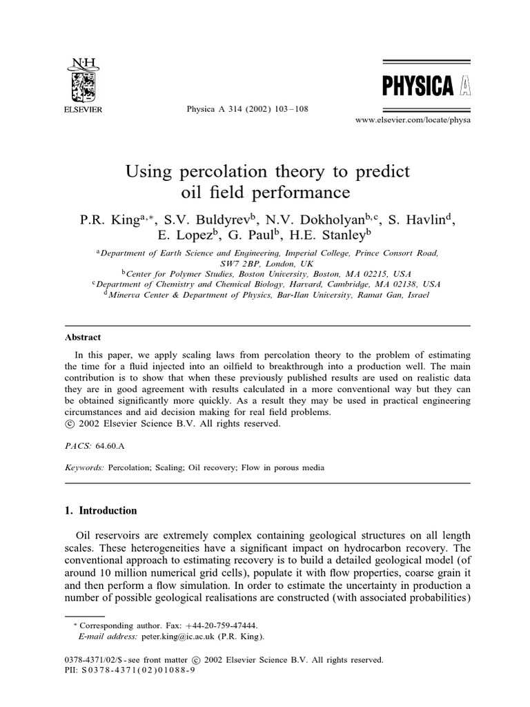 Using Percolation Theory To Predict Oil !eldperformance | PDF | Computer Simulation | Power Law