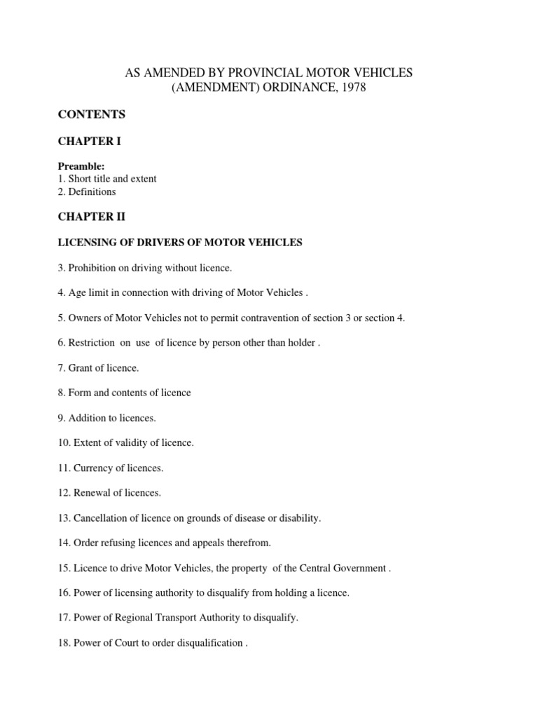 Motor Vechicle Ordinance | PDF | License | Driver's License