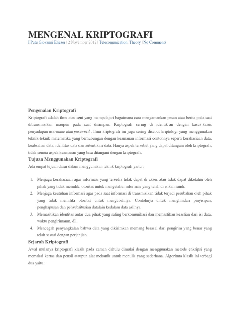 MENGENAL KRIPTOGRAFI (Rujukan) | PDF | Kriptografi Kunci Publik | Kunci ...