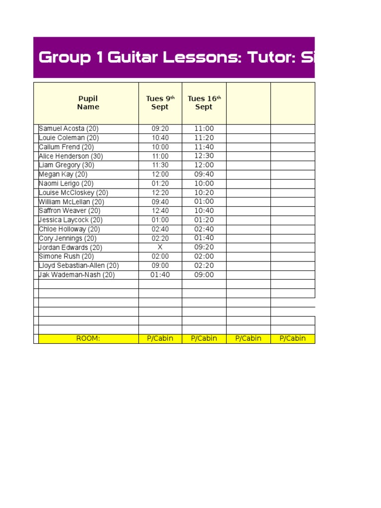 Guitar Lessons Schedule | PDF | Art