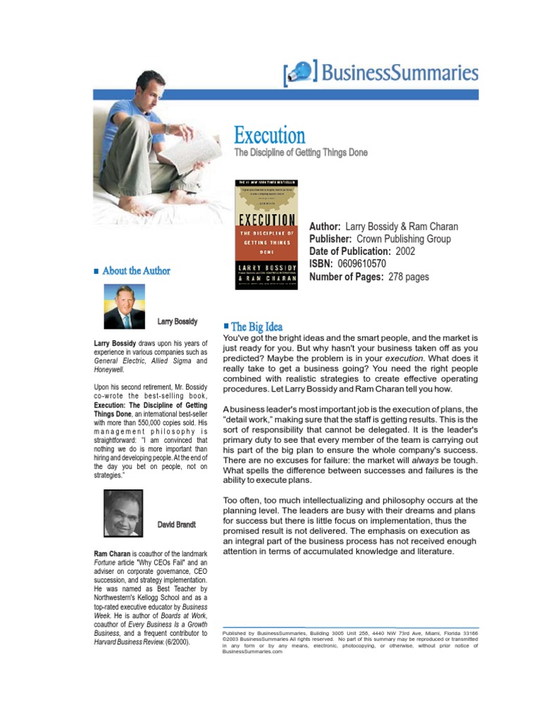 Execution Summary | PDF | Strategic Management | Leadership