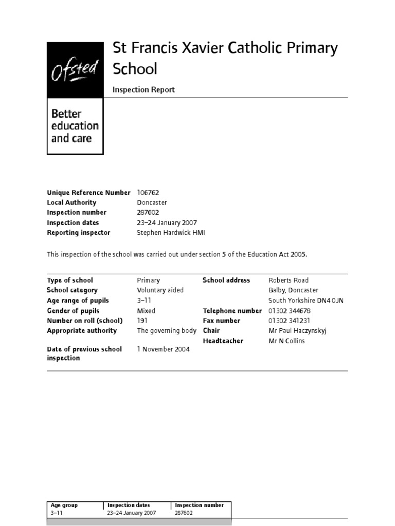 ST Francis Xavier Catholic Primary School | PDF | Schools | Teachers