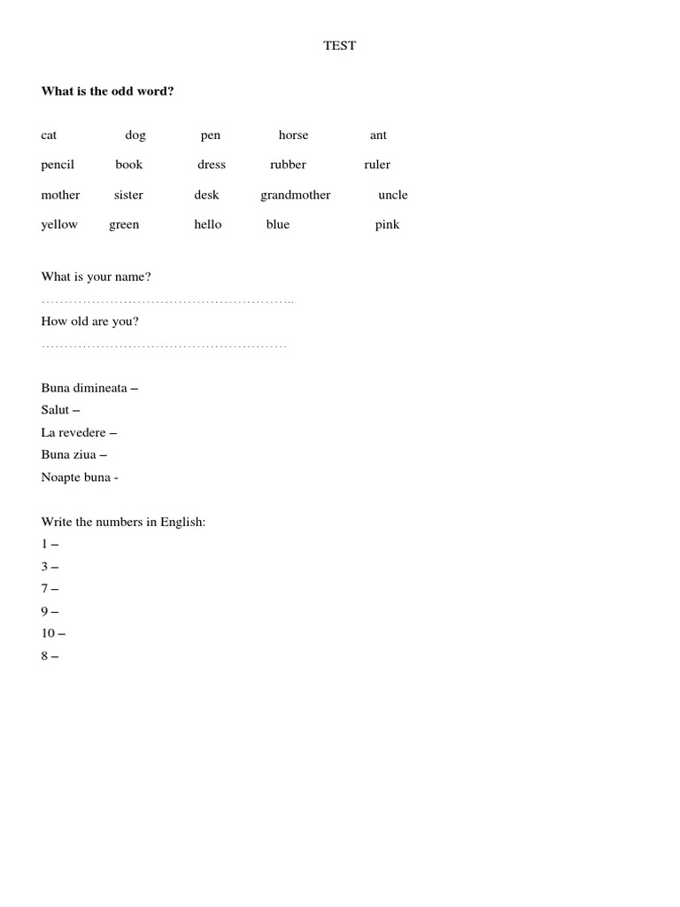 Odd Word Identification Exercise | PDF