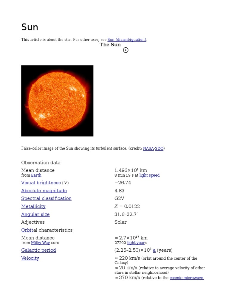 Sun (Disambiguation) | PDF | Physical Sciences | Physical Phenomena