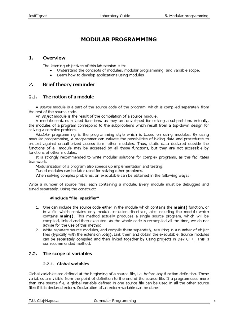 Modular Programming 2 1 The Notion Of A Module Pdf Scope Computer Science Subroutine