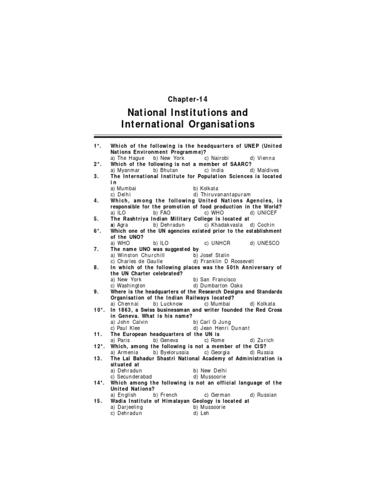 National Institutions & International Organizations Quiz | PDF | Non ...