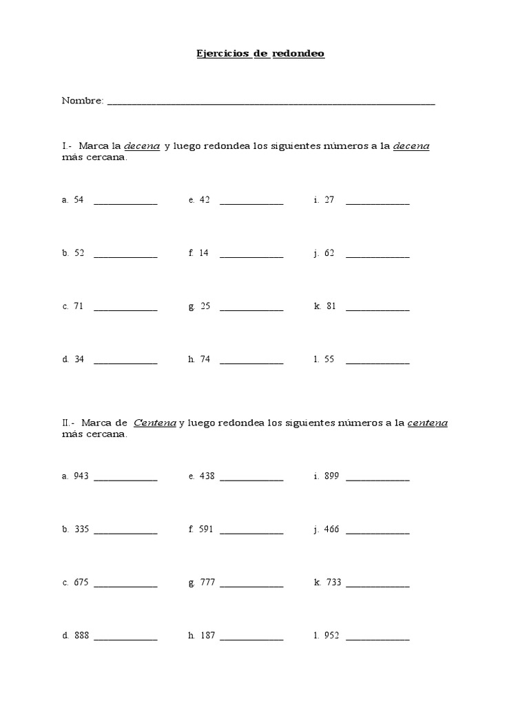 Ejercicios de Redondeo para Primaria | PDF