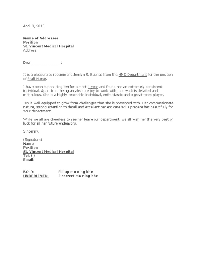 Recommendation for Nurse Transfer | PDF