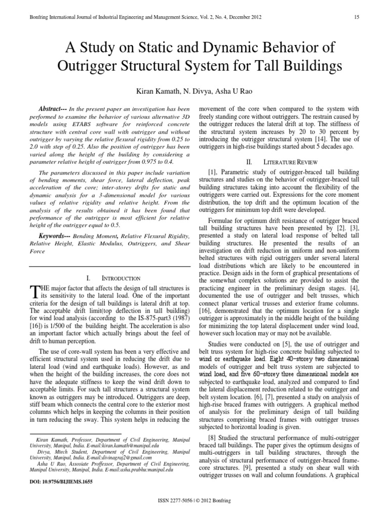 A Study On Static and Dynamic Behavior of Outrigger Structural System For Tall Buildings | PDF ...
