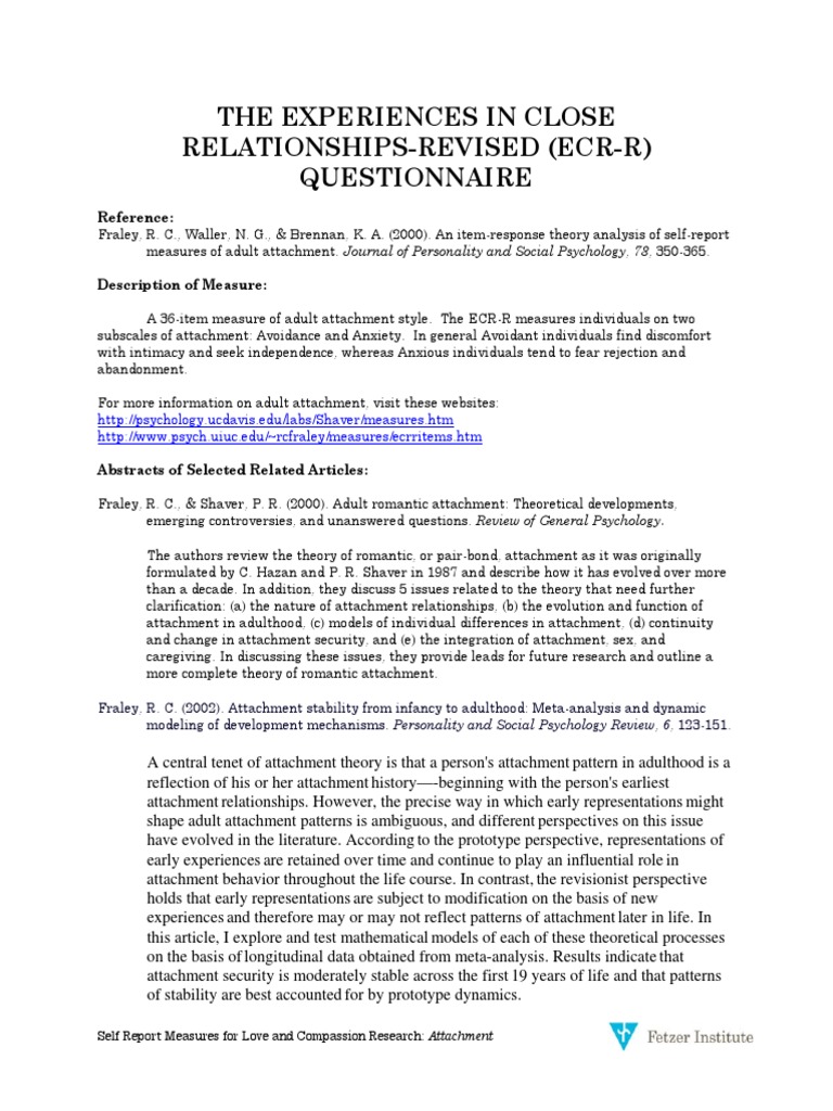 ECR-R Questionnaire Overview | PDF | Attachment Theory | Psychology