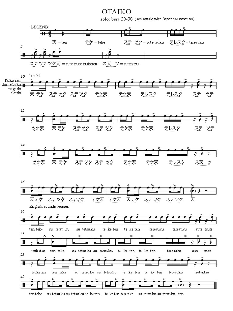 Taiko Drum Patterns and Notation | PDF