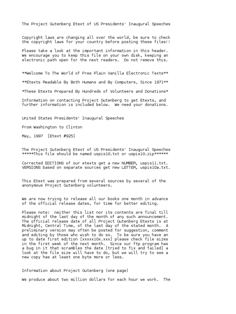 United States Presidents' Inaugural Speeches by United States ...