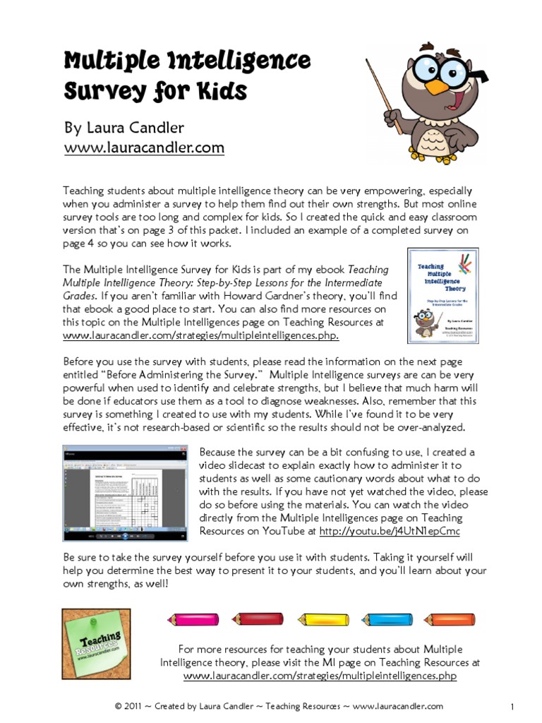 Free Multiple Intelligence Survey for Kids | Intelligence | Educational ...