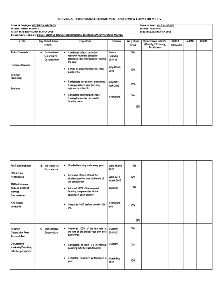 Individual Performance Commitment and Review Form For MT I-2pdf | PDF ...