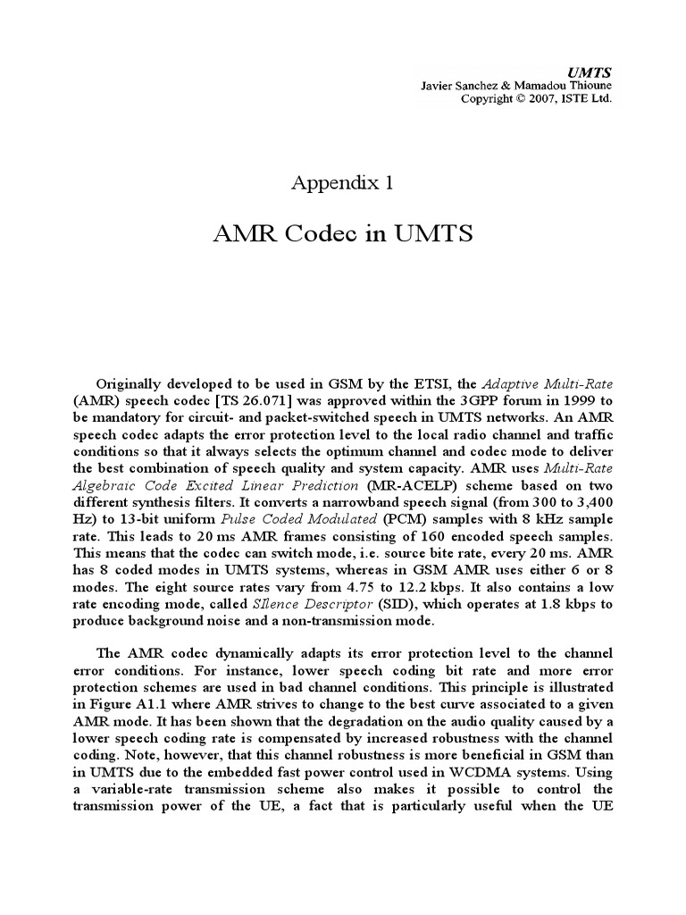 Amr Codec For Umts | PDF | Gsm | Electronics