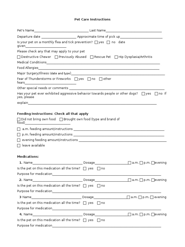 Pet Care Instructions: (Date and Type | PDF | Self-Improvement | Wellness