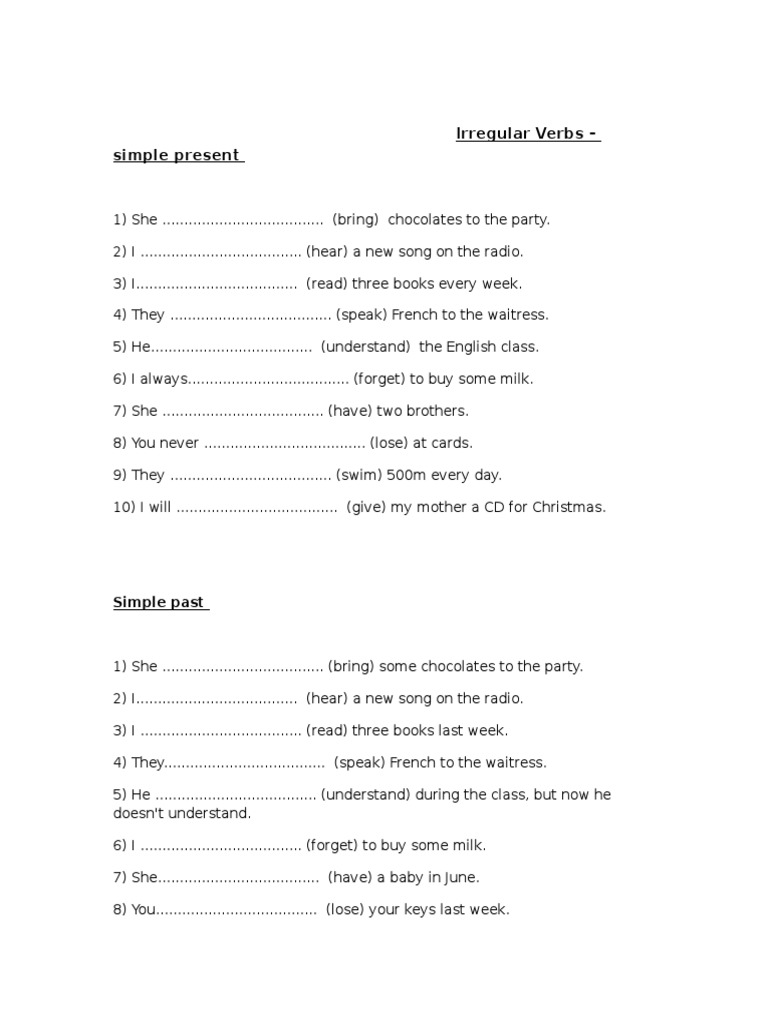 Irregular Verbs in Simple Present | PDF | Foreign Language Studies | Art