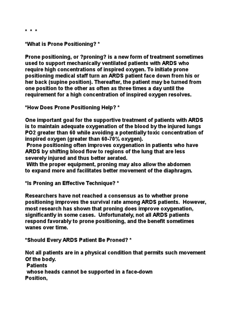 Prone Positioning for ARDS Patients | PDF | Intensive Care Medicine ...