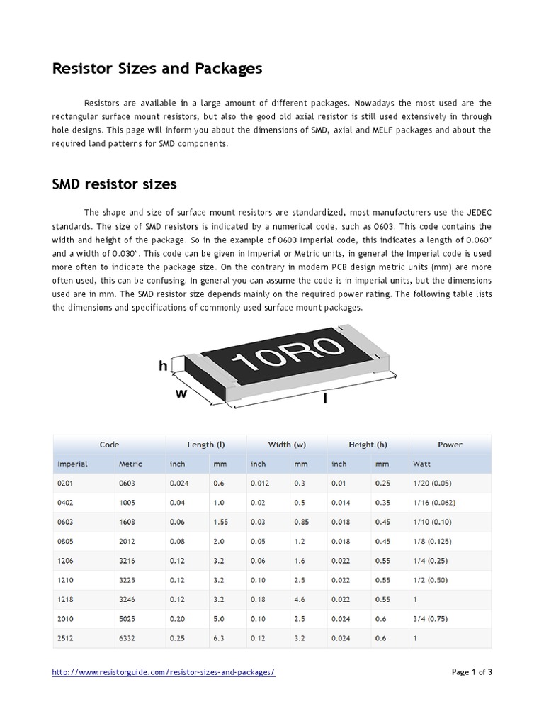 Resistor Sizes and Package Types Guide | PDF | Resistor | Electrical ...