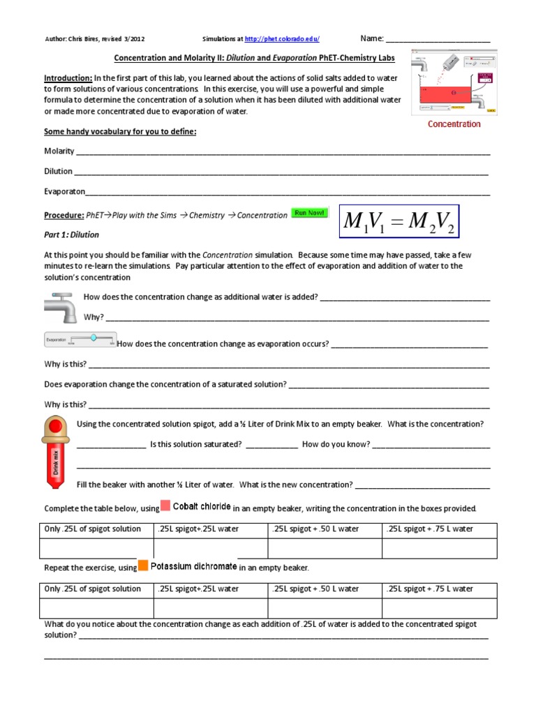 PhET Concentration and Molarity Lab Guide | PDF