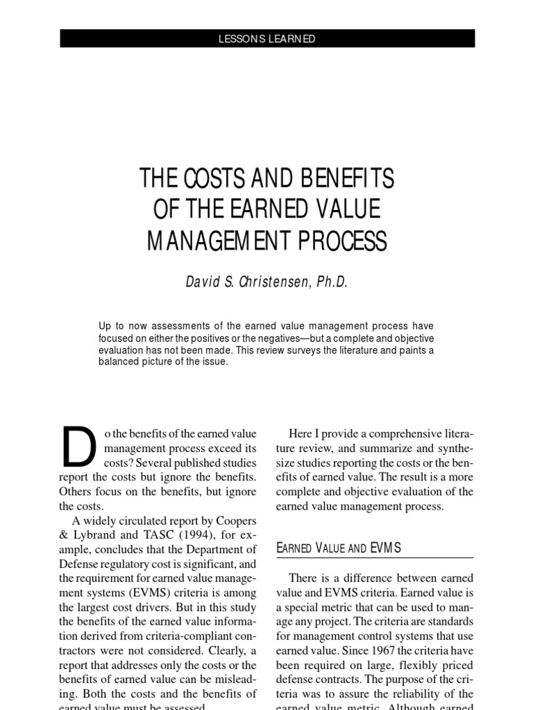 Evaluating Earned Value Management | PDF | Reliability Engineering ...