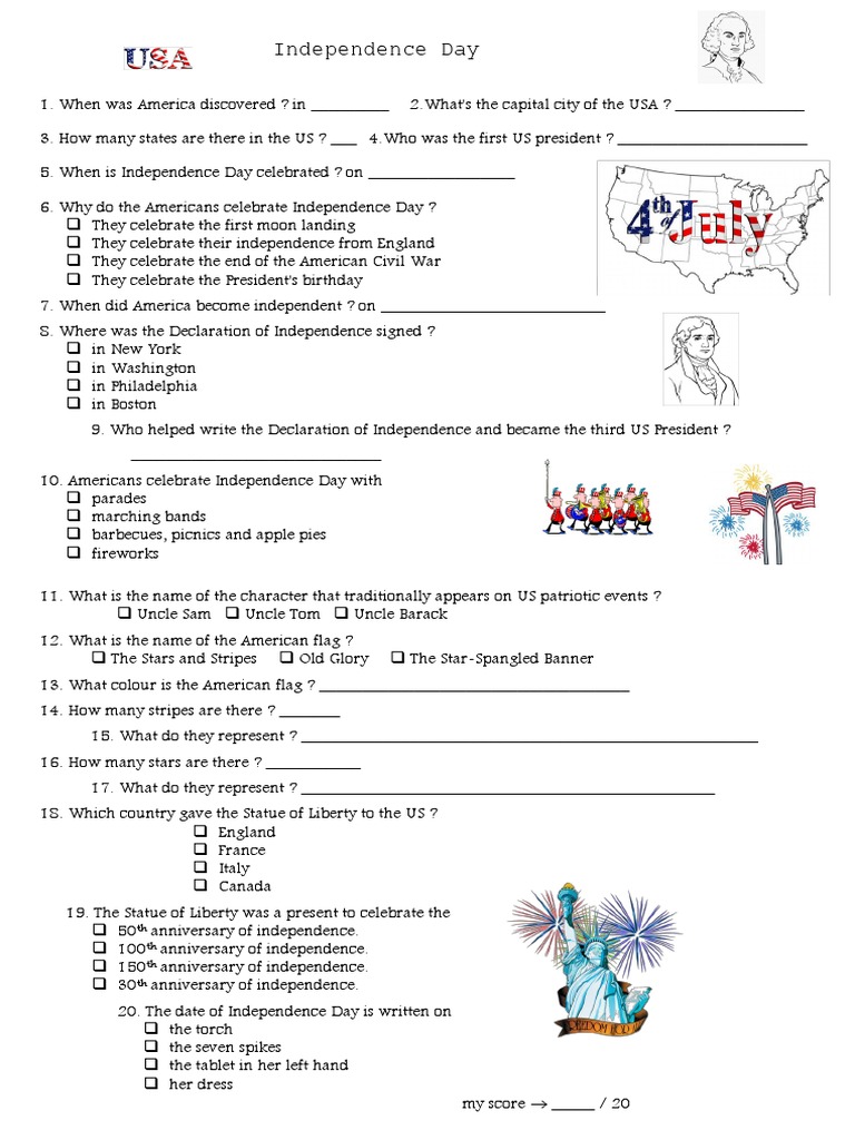Independence Day, A Quiz | PDF | Independence Day (United States)