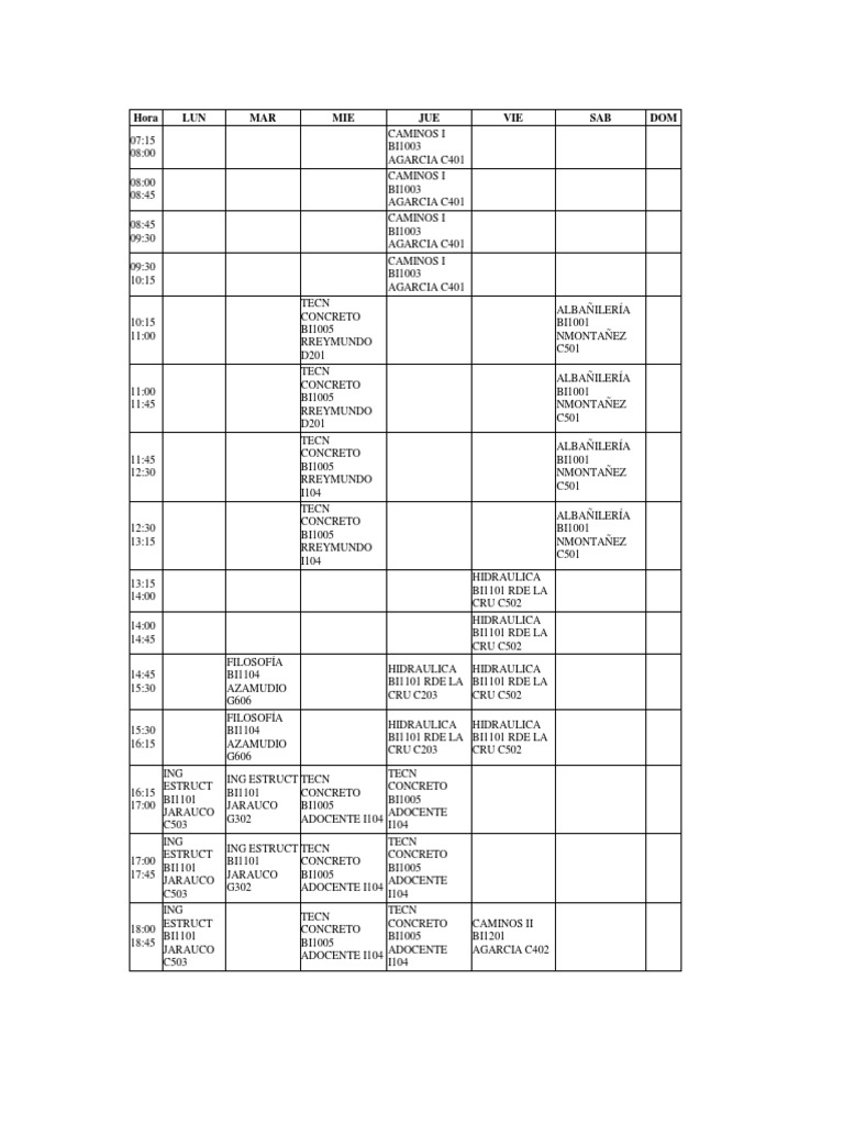 Hora LUN MAR MIE JUE VIE SAB DOM | PDF