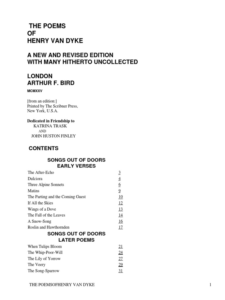 The Poems of Henry Van Dyke by Van Dyke, Henry, 1852-1933 | PDF | Nature