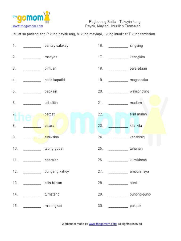 Pagbuo NG Salita Tukuyin Kung Payak Maylapi Inuulit o Tambalan | PDF