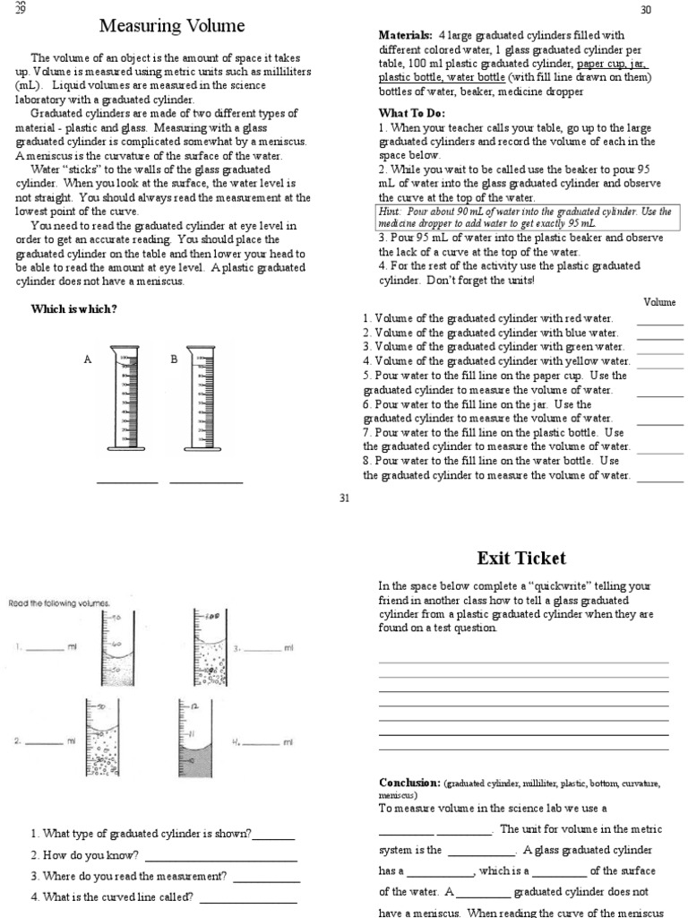 Measuring Volume: Materials: 4 Large Graduated Cylinders Filled With ...
