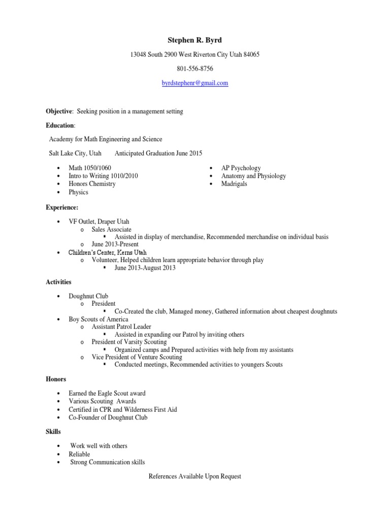 Management Position Resume of Stephen Byrd | PDF