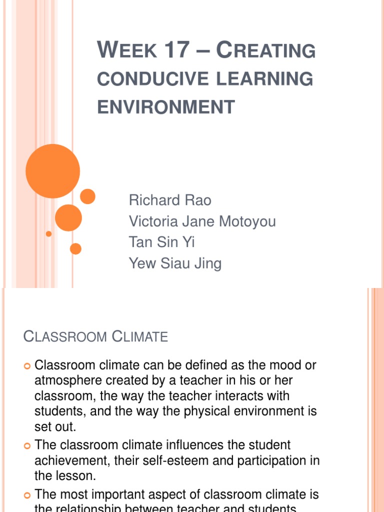 Creating a Conducive Learning Environment | PDF | Classroom Management ...