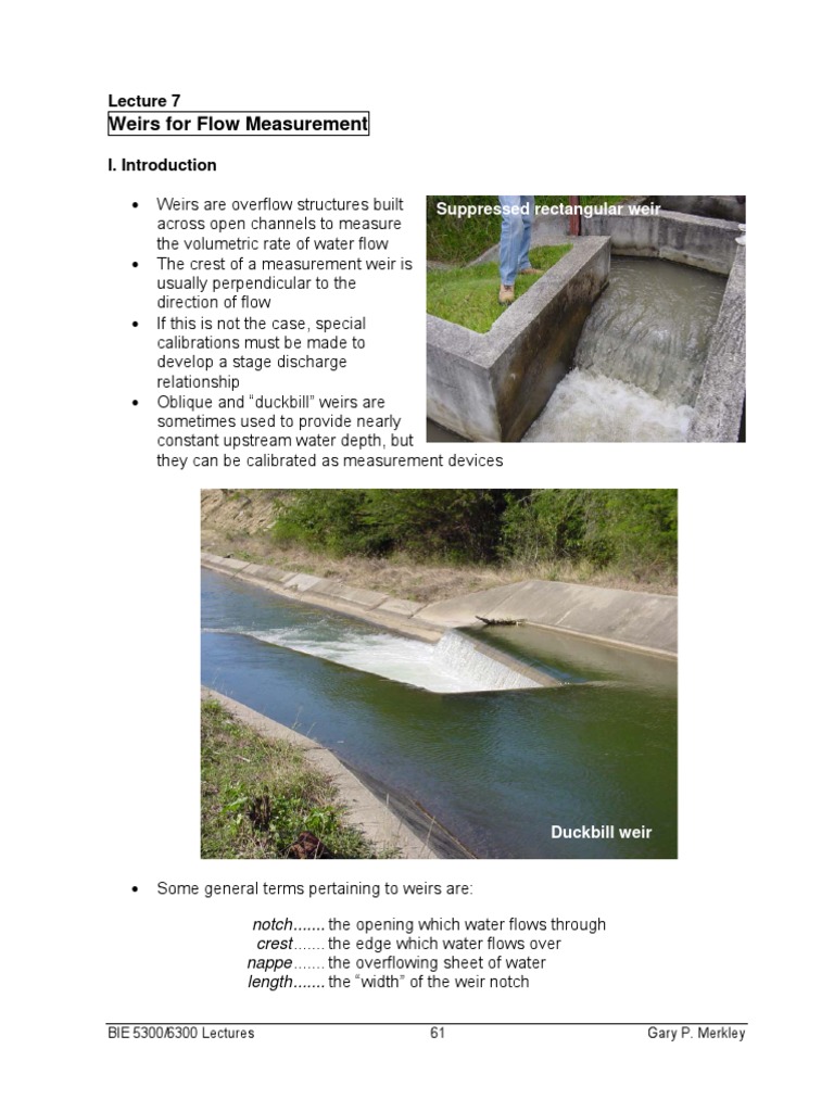 Weirs for Flow Measurement Lecture Notes | Civil Engineering | Liquids ...