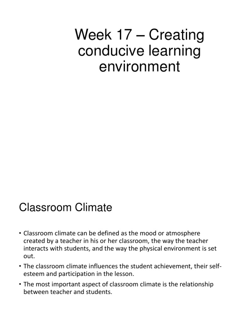 17 Conducve Learning Environment | PDF | Classroom Management | Teachers