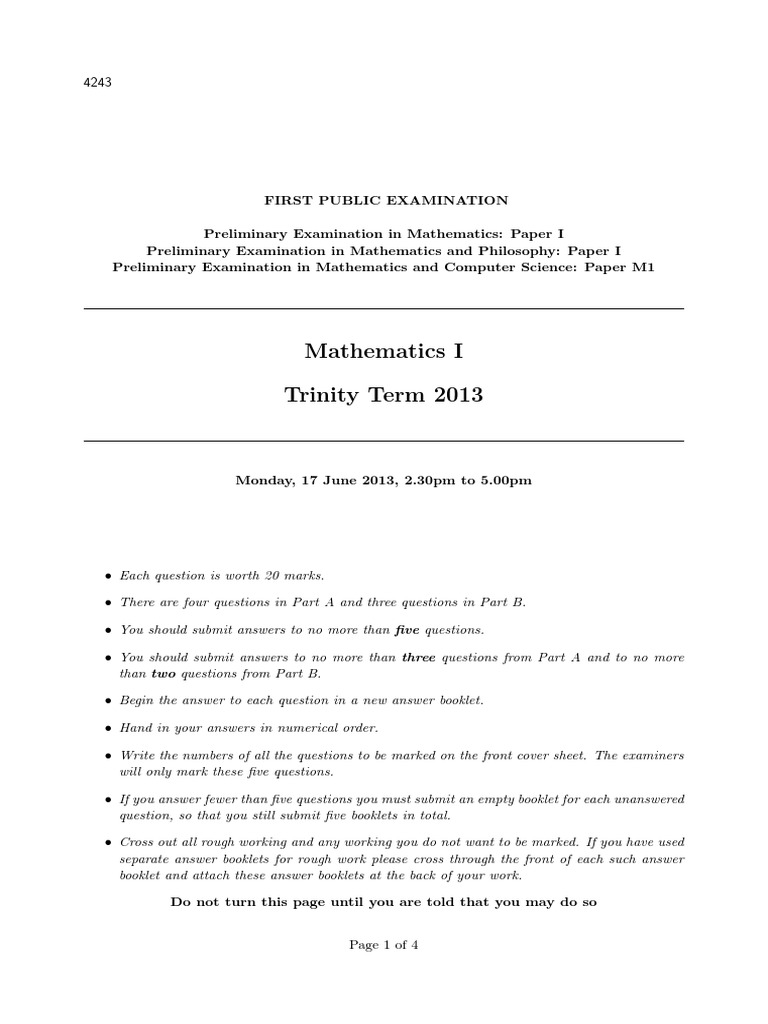 Maths Oxford 1st Year Past Paper | PDF | Eigenvalues And Eigenvectors ...