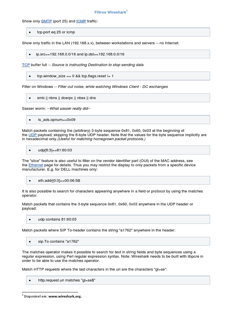 Filtros Wireshark | PDF | Transmission Control Protocol | Port (Computer Networking)