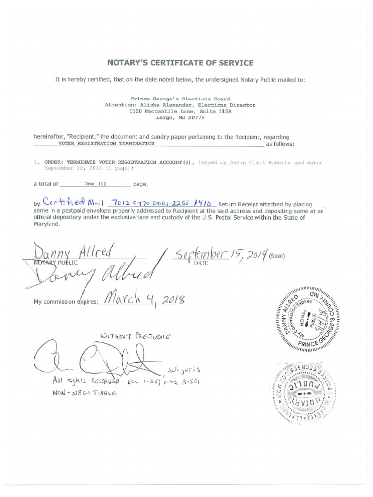 Voter Cancellation Letter/Notary Presentment