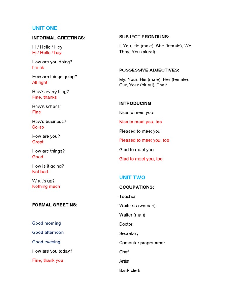 Informal Greetings and Formal Introductions | PDF | Grammatical Number ...